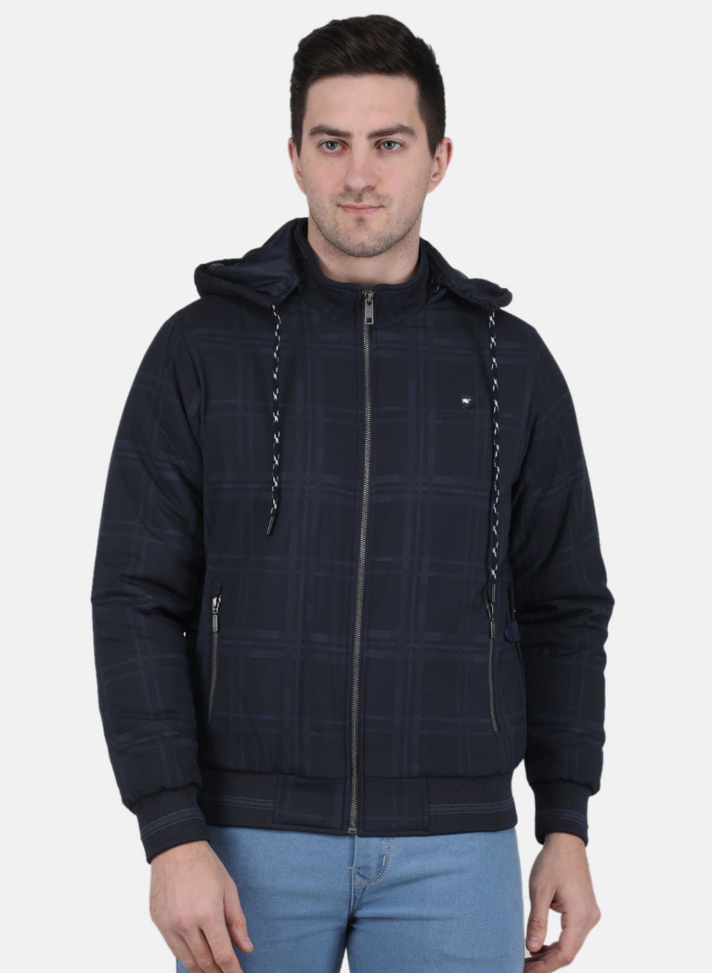 Buy Men Navy Blue Check Jacket Online in India - Monte Carlo