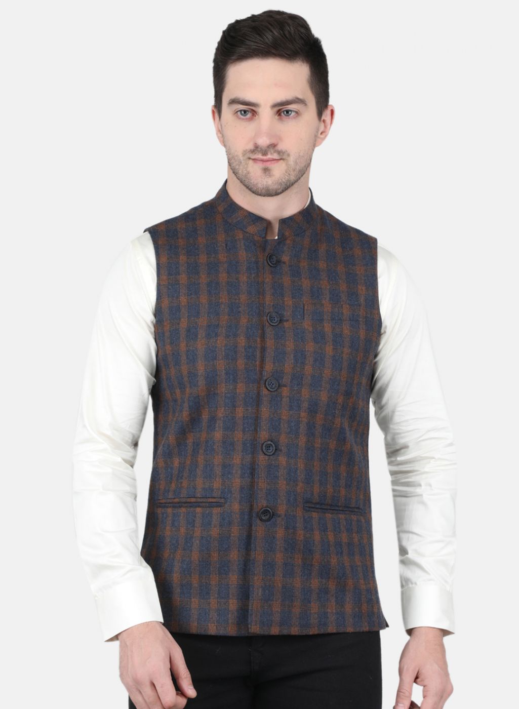 Buy Men Navy Blue Check Coat Online in India - Monte Carlo