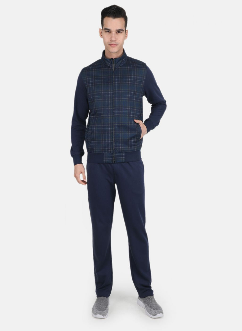 Buy Men Navy Blue Check Tracksuit Online in India - Monte Carlo