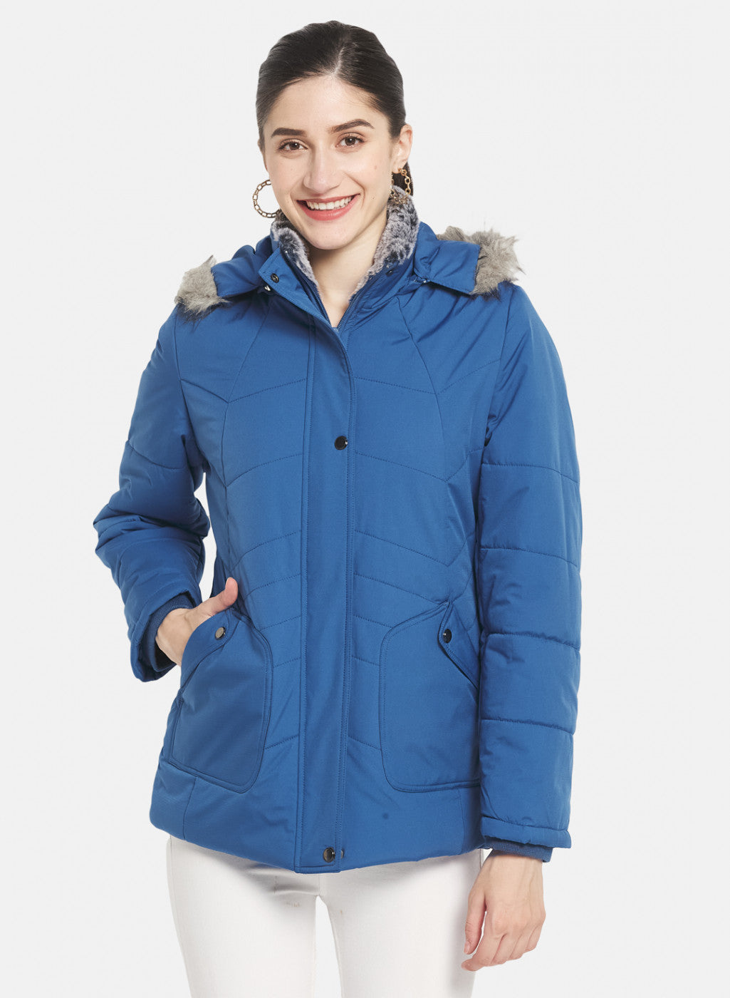 Buy Women Blue Self Design Jacket Online in India - Monte Carlo