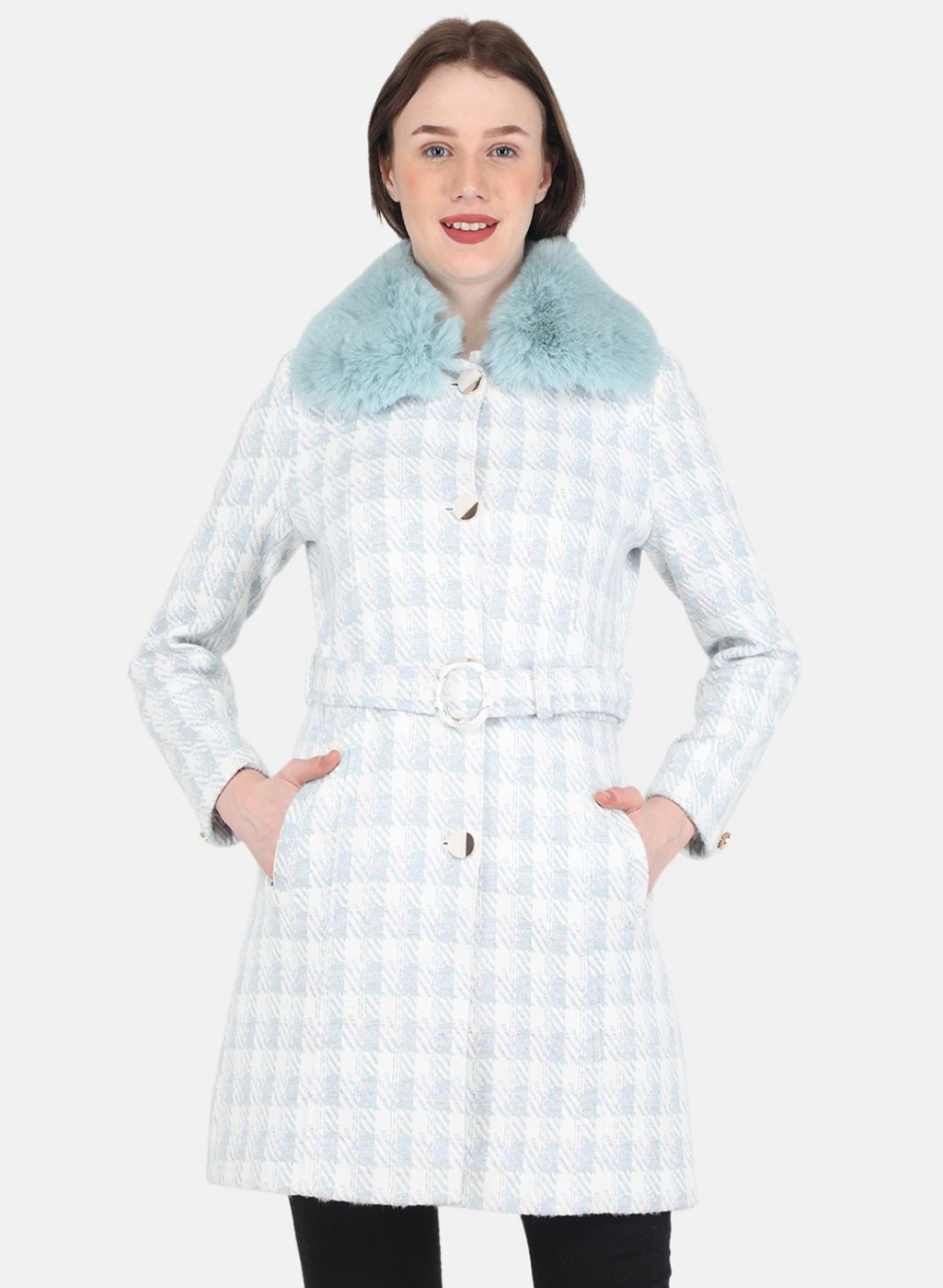 Buy Women Blue Check Coat Online in India - Monte Carlo