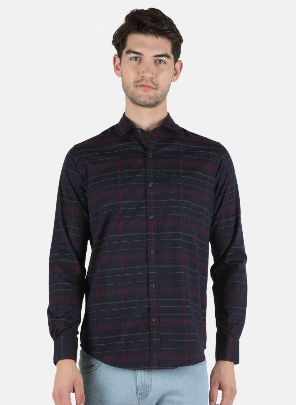 Buy Men Navy Blue Check Shirt Online in India - Monte Carlo