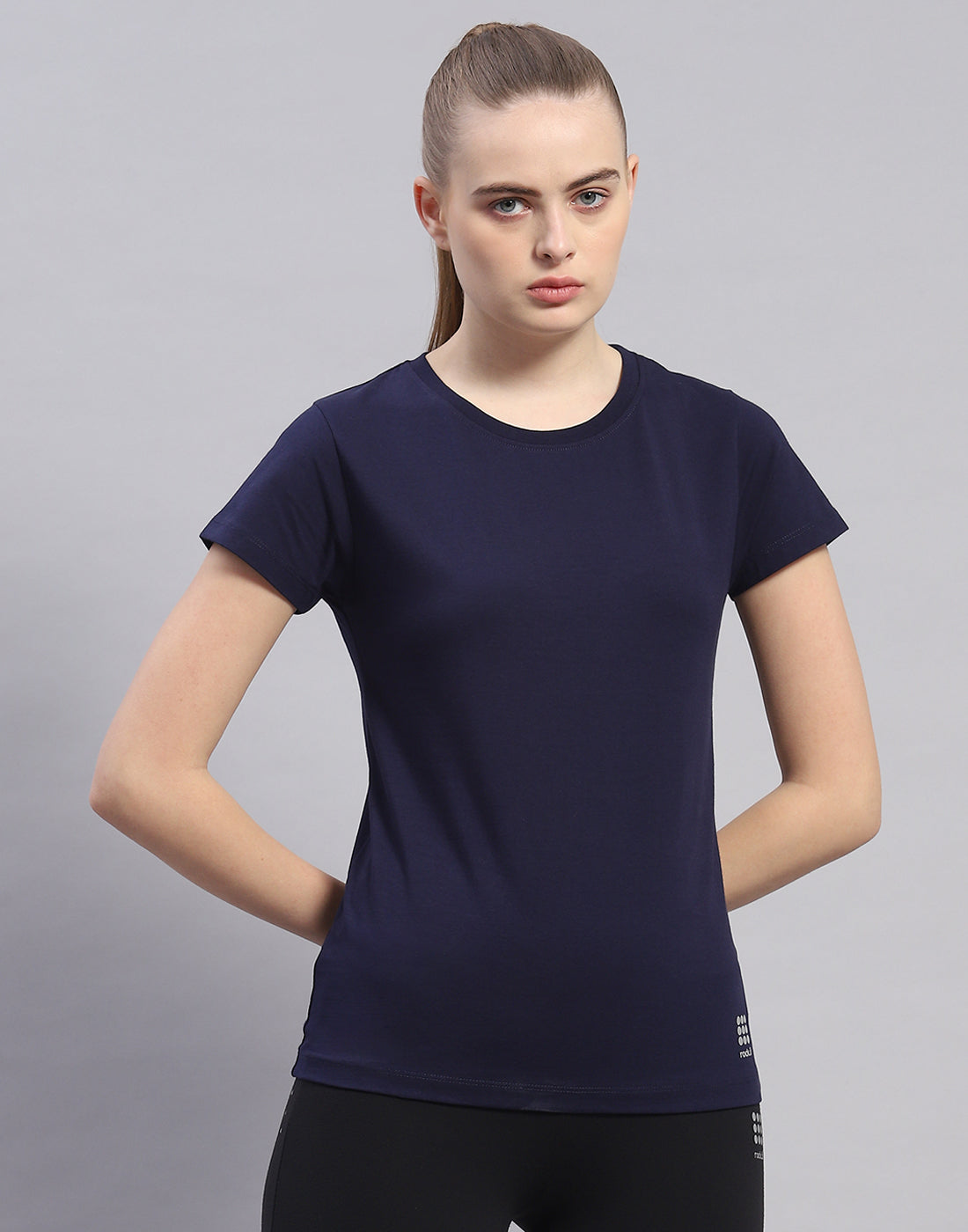 Buy Women Navy Blue Solid Round Neck Half Sleeve Top Online in India ...