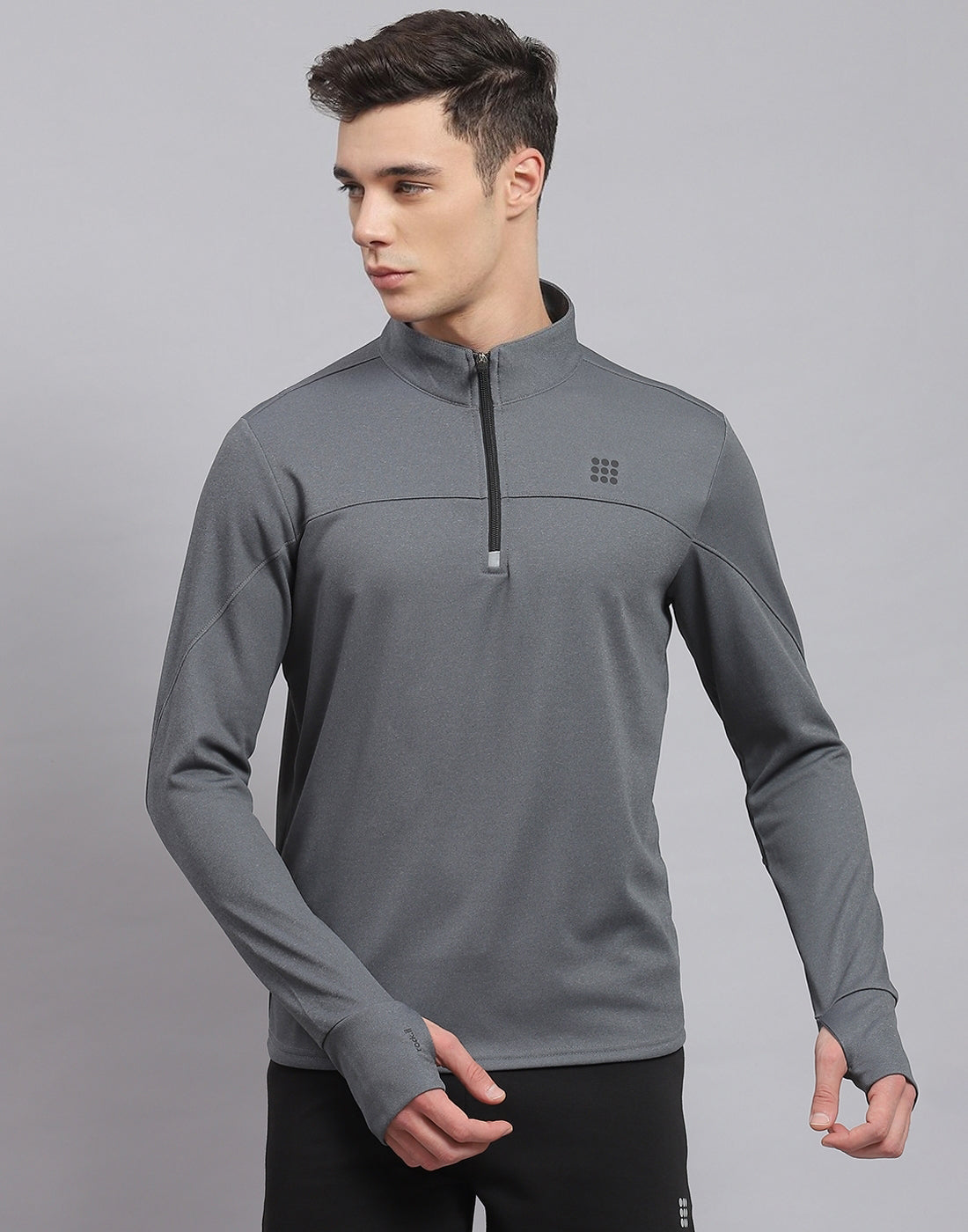 Buy Men Grey Solid Stand Collar Full Sleeve Sweatshirt Online in India ...