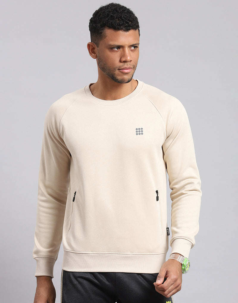 Buy Men Cream Solid Round Neck Full Sleeve Sweatshirt Online in India ...