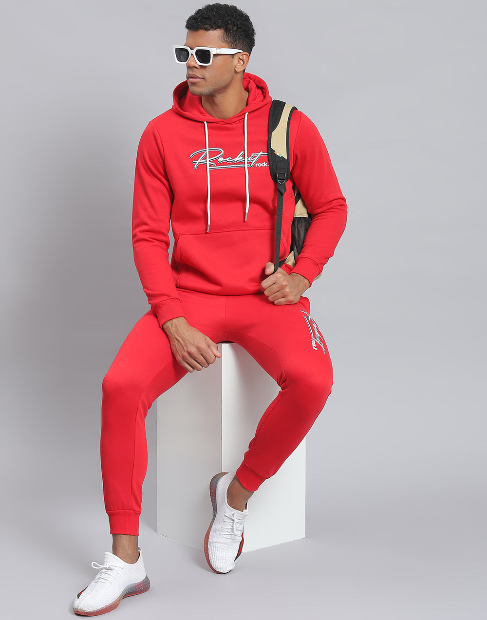 Buy Men Red Solid Hooded Full Sleeve Tracksuit Online in India - Rock.it