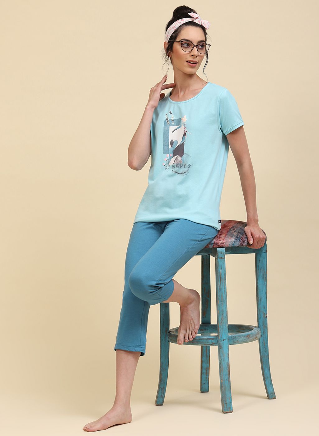 Buy Women Sky Blue Printed Capri Set Online in India - Monte Carlo