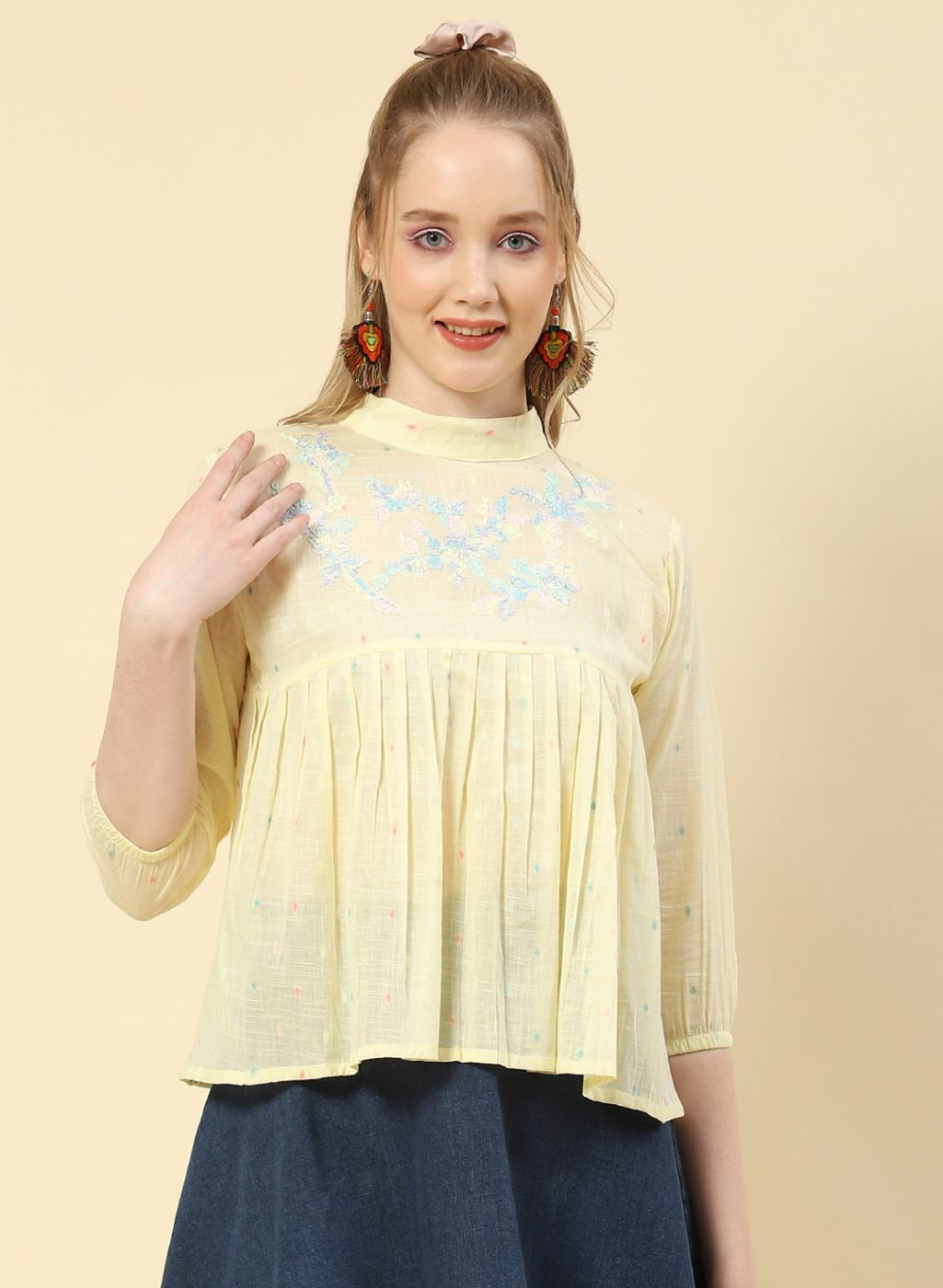 Buy Women Yellow Embroidered Top Online in India - Monte Carlo