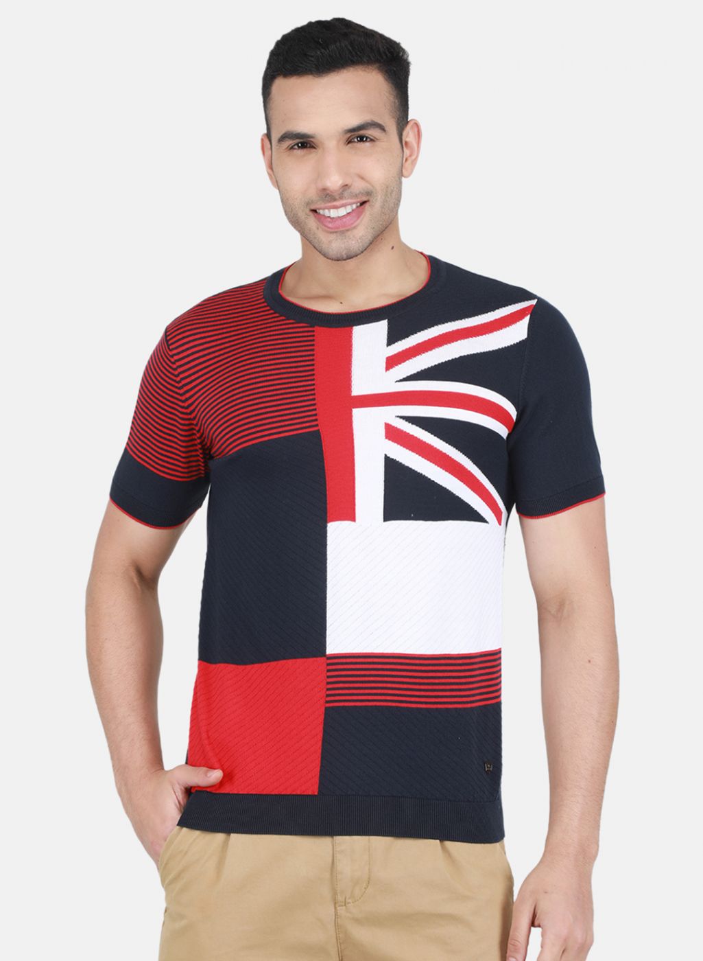 Buy Men Navy Blue Self Design T-Shirt Online in India - Monte Carlo