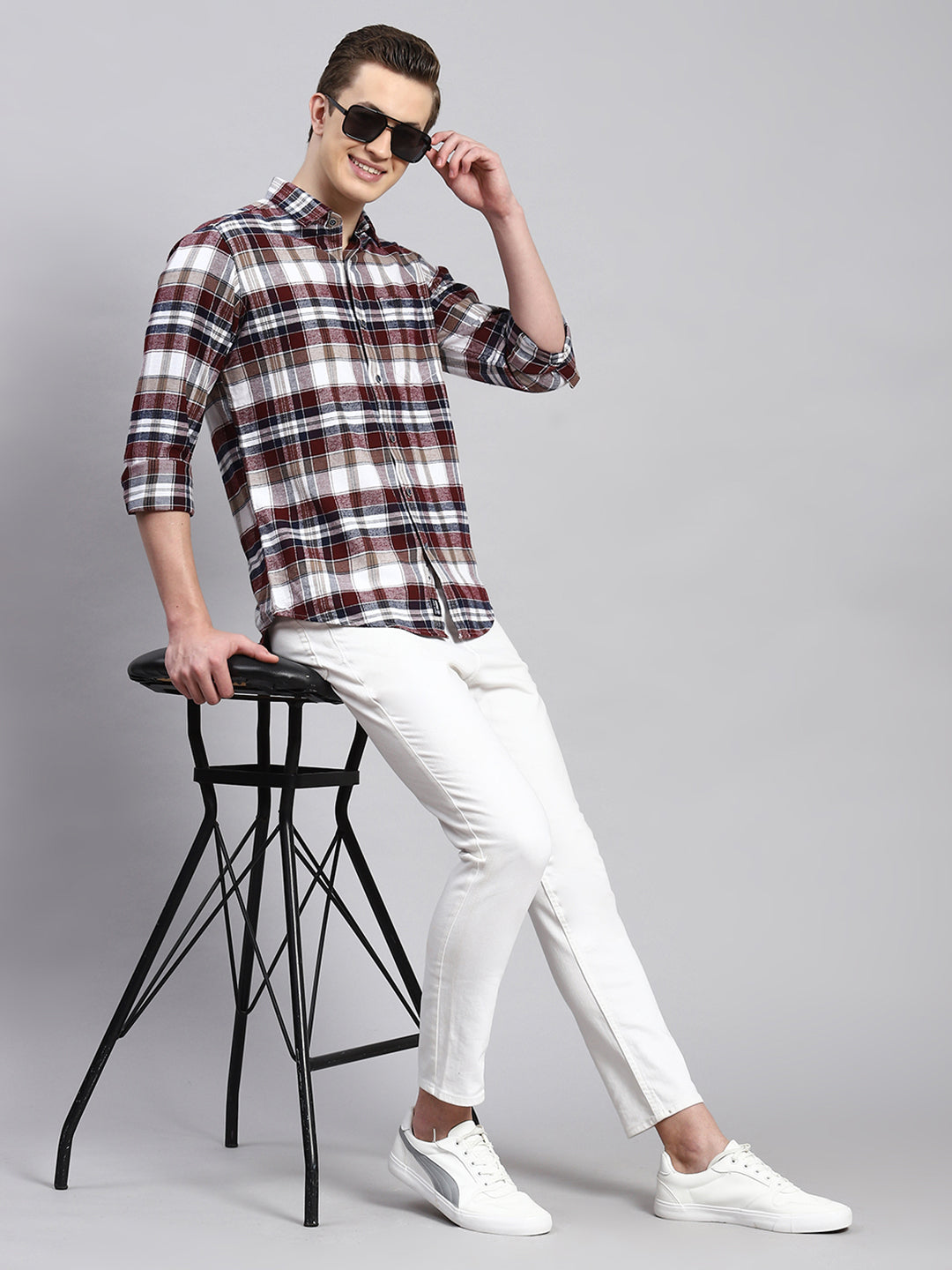 Buy Men Maroon Check Shirt Online in India - Monte Carlo