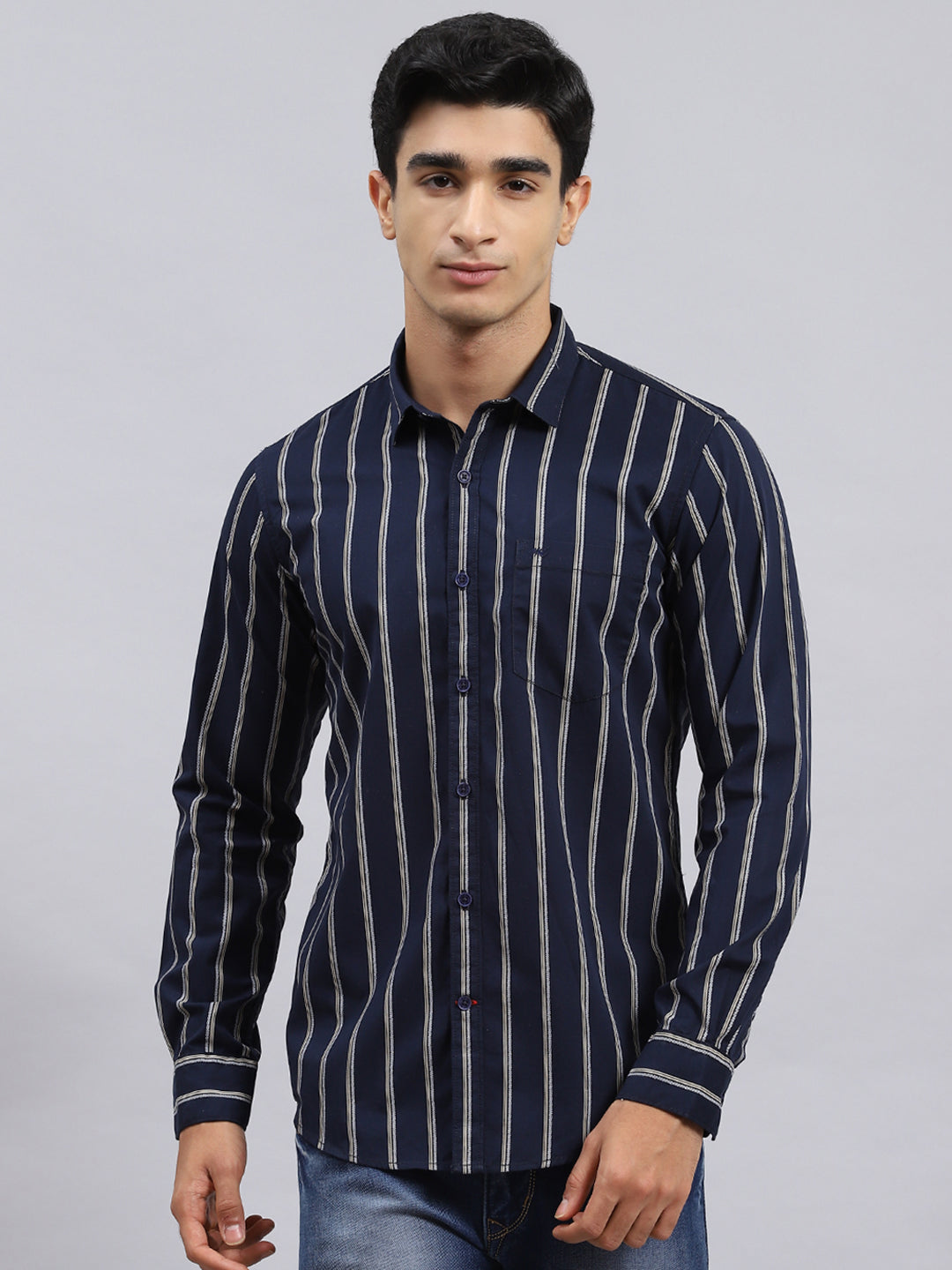Buy Men Navy Blue Stripe Shirt Online in India - Monte Carlo