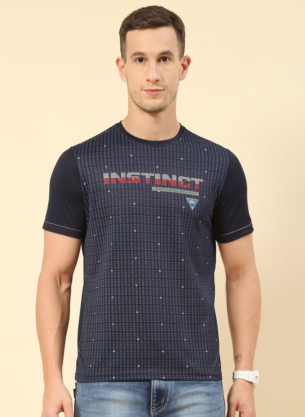 Buy Men Navy Blue Printed T-Shirt Online in India - Monte Carlo