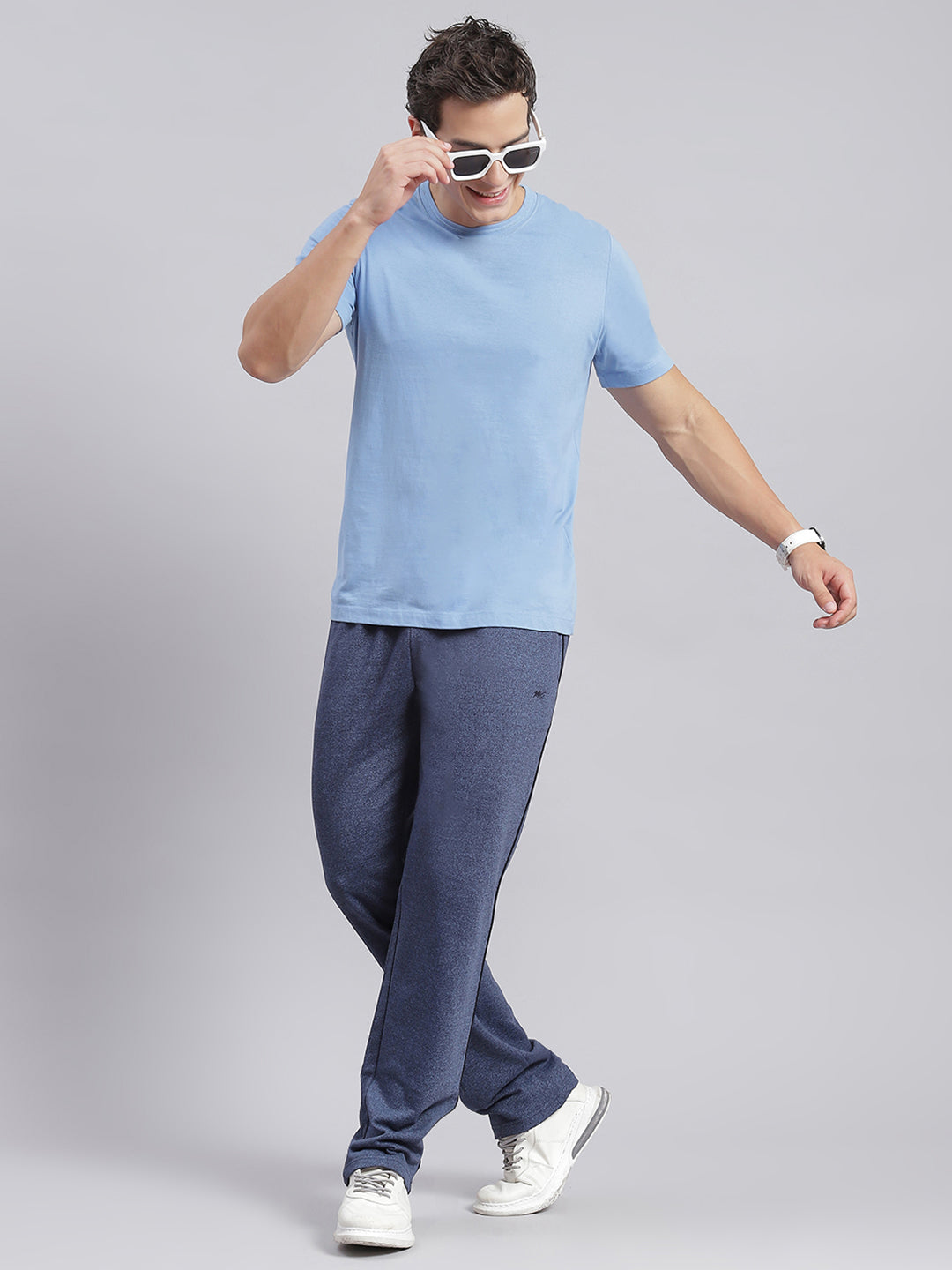 Buy Men Blue Solid Regular Fit Lowers Online in India - Monte Carlo