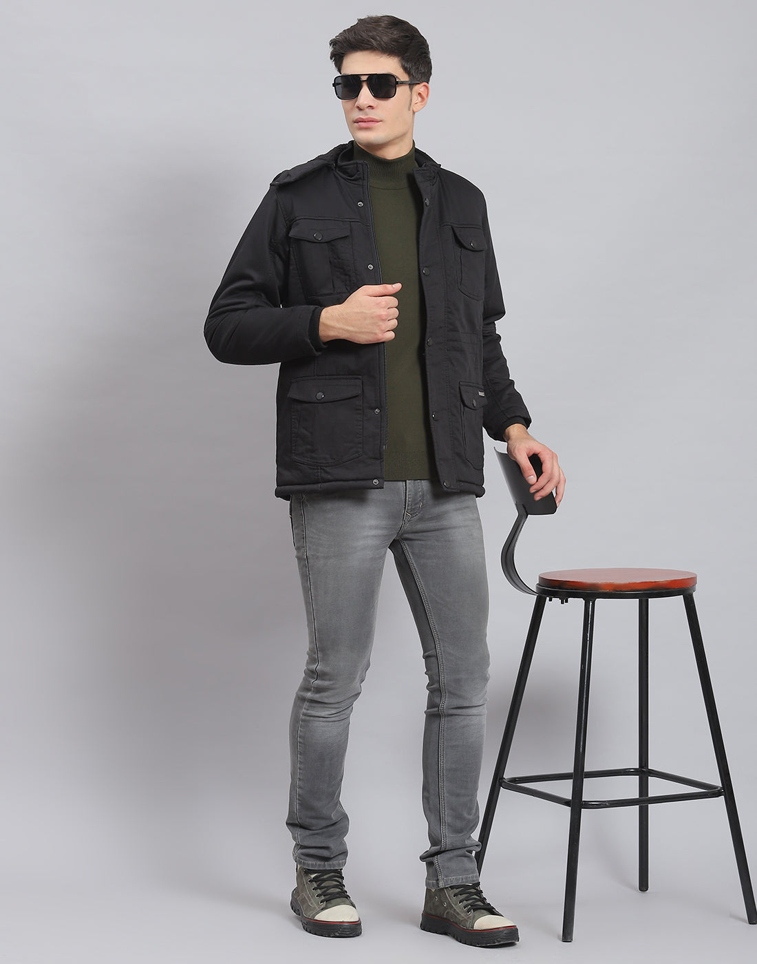 Buy Men Black Solid Hooded Full Sleeve Jacket Online in India - Monte Carlo