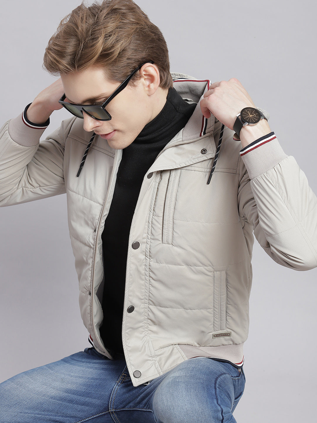 Buy Men Beige Solid Hooded Full Sleeve Jackets Online in India - Monte ...