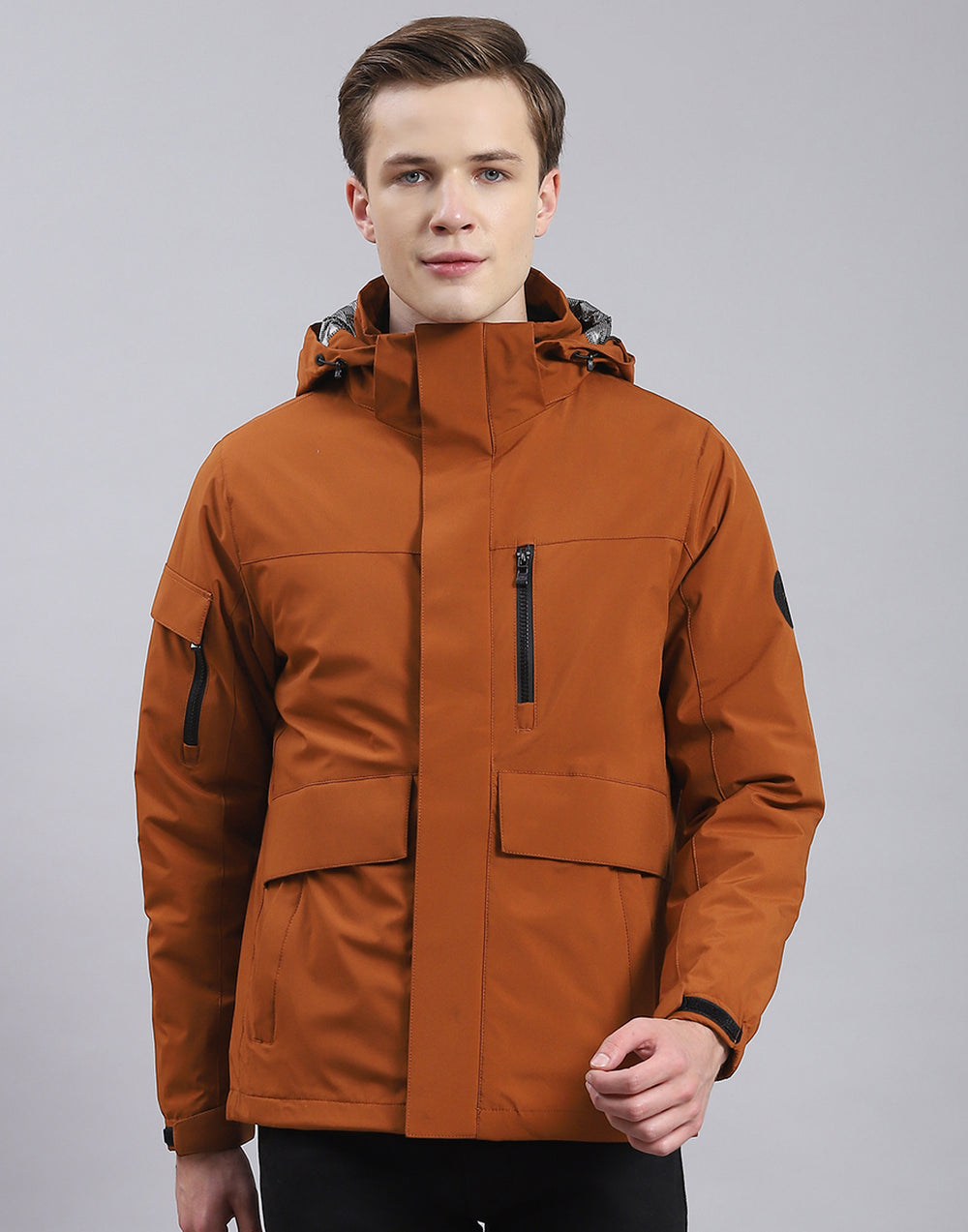Buy Men Brown Solid Hooded Full Sleeve Jacket Online in India - Monte Carlo