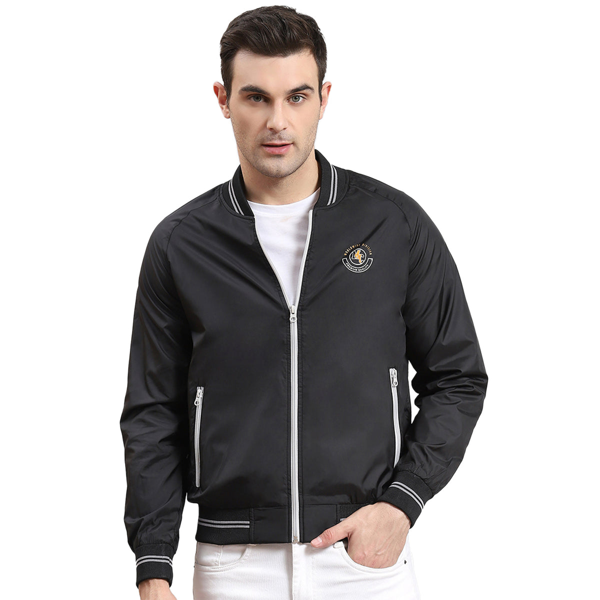 Buy Men Black Solid Mandarin Collar Full Sleeve Jacket Online in India ...