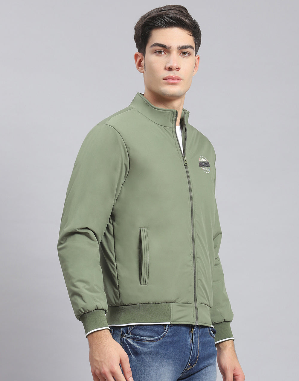 Buy Men Green Solid Stand Collar Full Sleeve Jacket Online in India - Monte Carlo