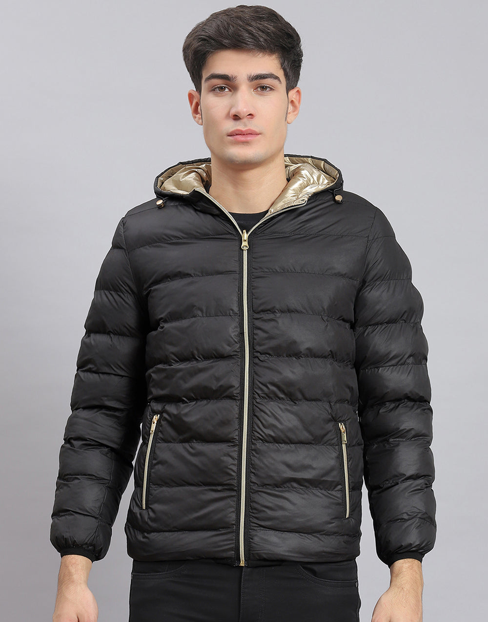 Buy Men Black Solid Hooded Full Sleeve Jacket Online in India - Monte Carlo