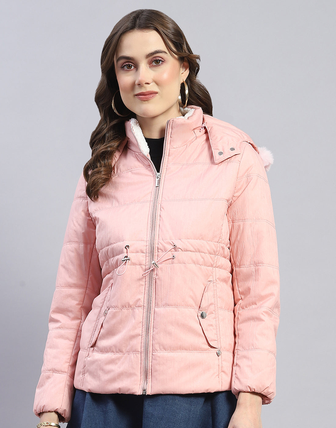 Buy Women Pink Solid Hooded Full Sleeve Jacket Online in India - Monte ...
