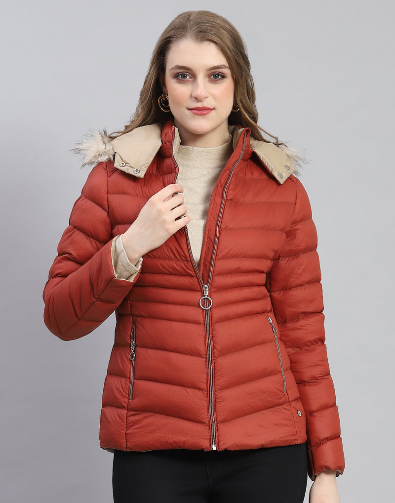 Buy Women Rust Solid Hooded Full Sleeve Jacket Online in India - Monte ...