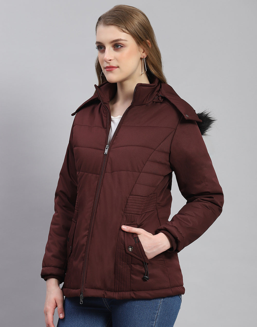 Buy Women Maroon Solid Hooded Full Sleeve Jacket Online in India ...