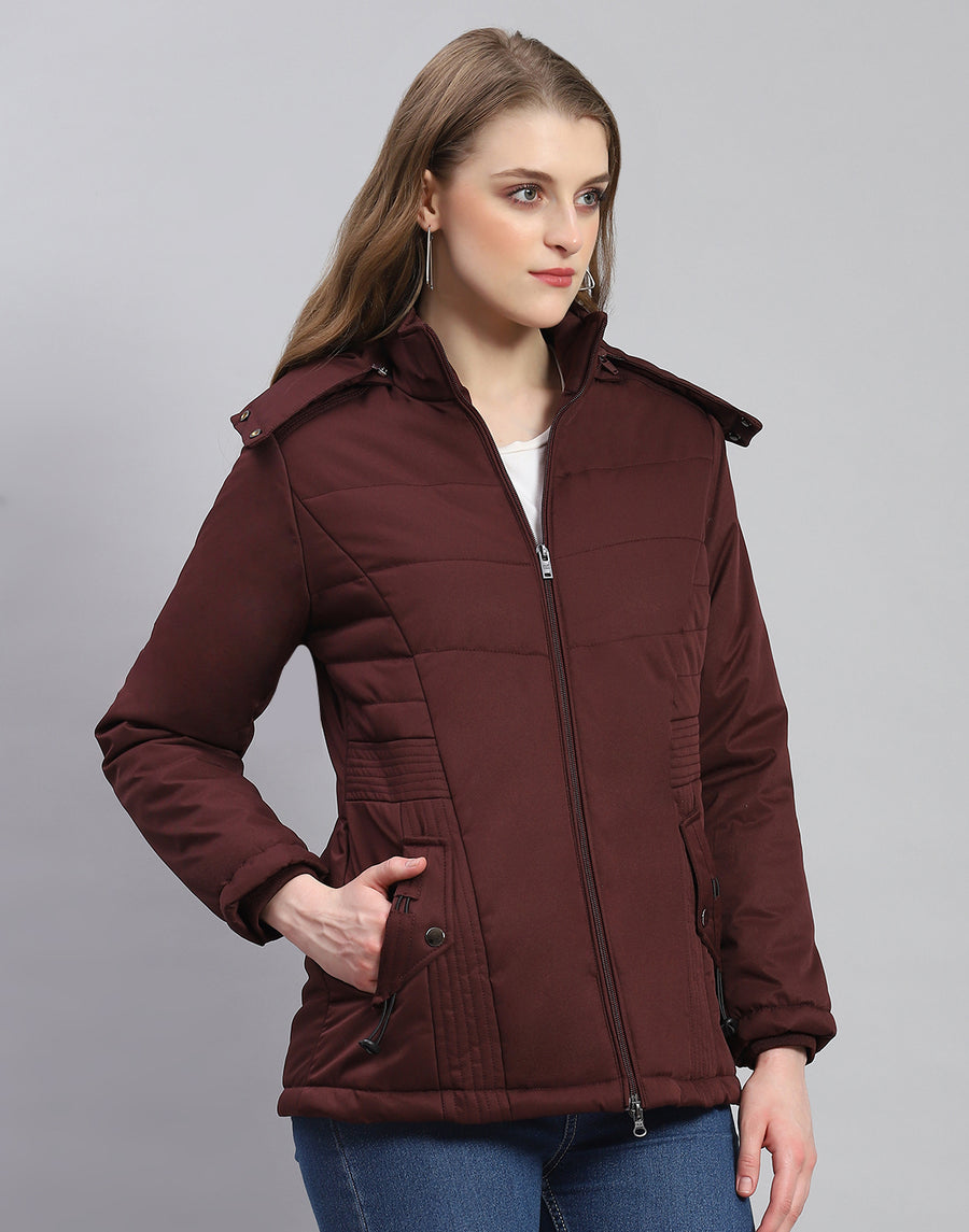 Buy Women Maroon Solid Hooded Full Sleeve Jacket Online in India ...