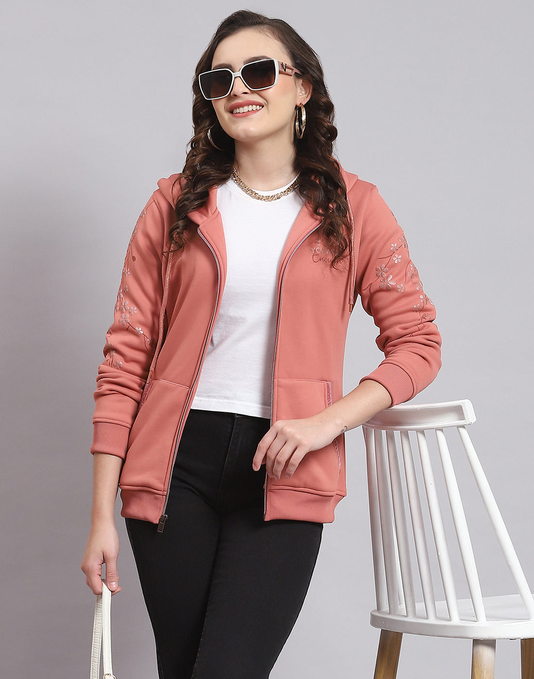Buy Women Peach Printed Hooded Full Sleeve Sweatshirt Online in India ...