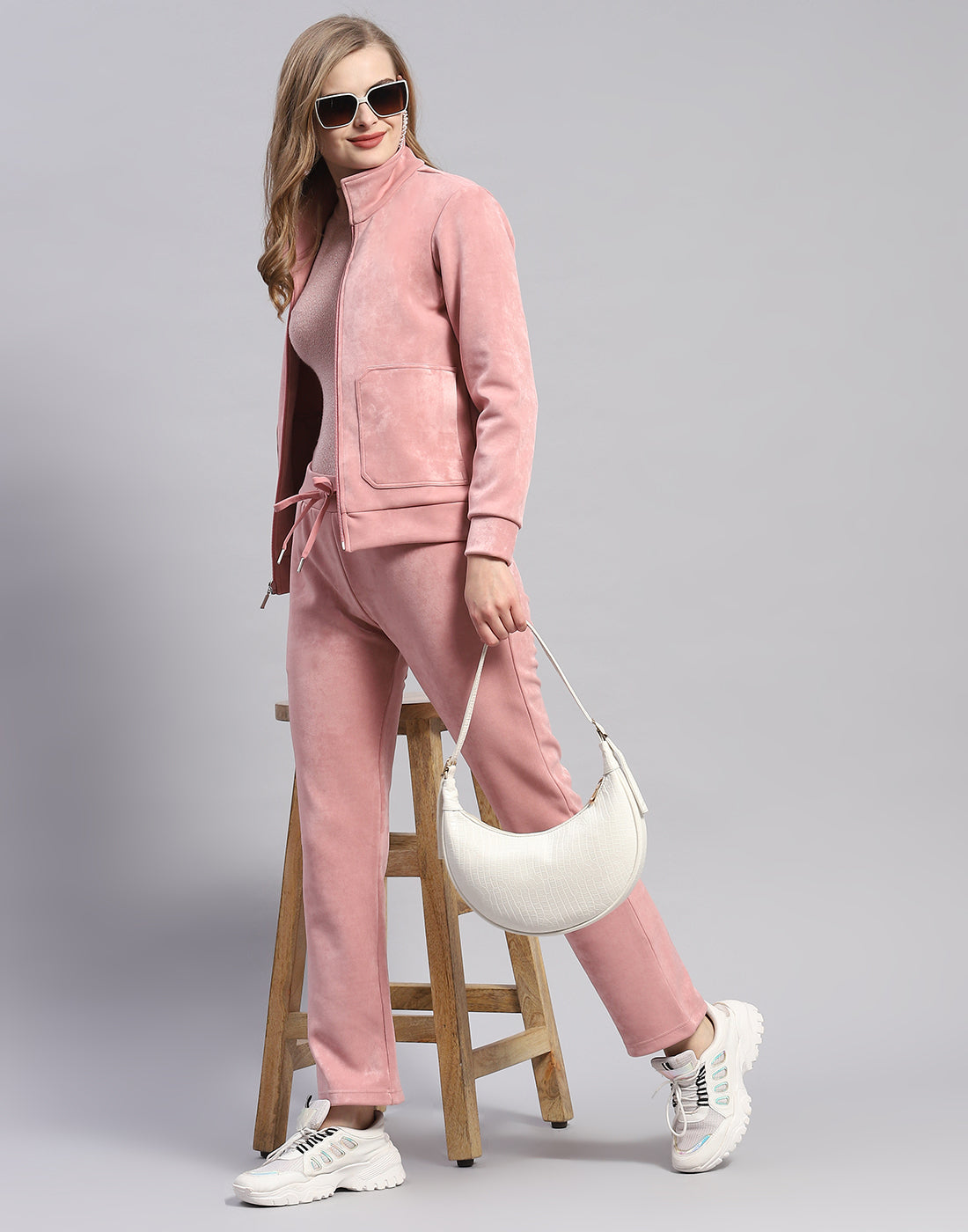 Buy Women Pink Solid Stand Collar Full Sleeve Cords Set Online in India ...