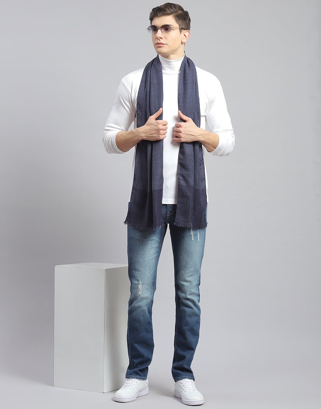Buy Men Navy Blue Check Muffler Online in India - Monte Carlo
