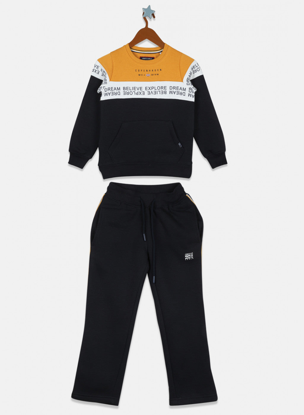Buy Boys Mustard & Navy Printed Tracksuit Online in India - Monte Carlo