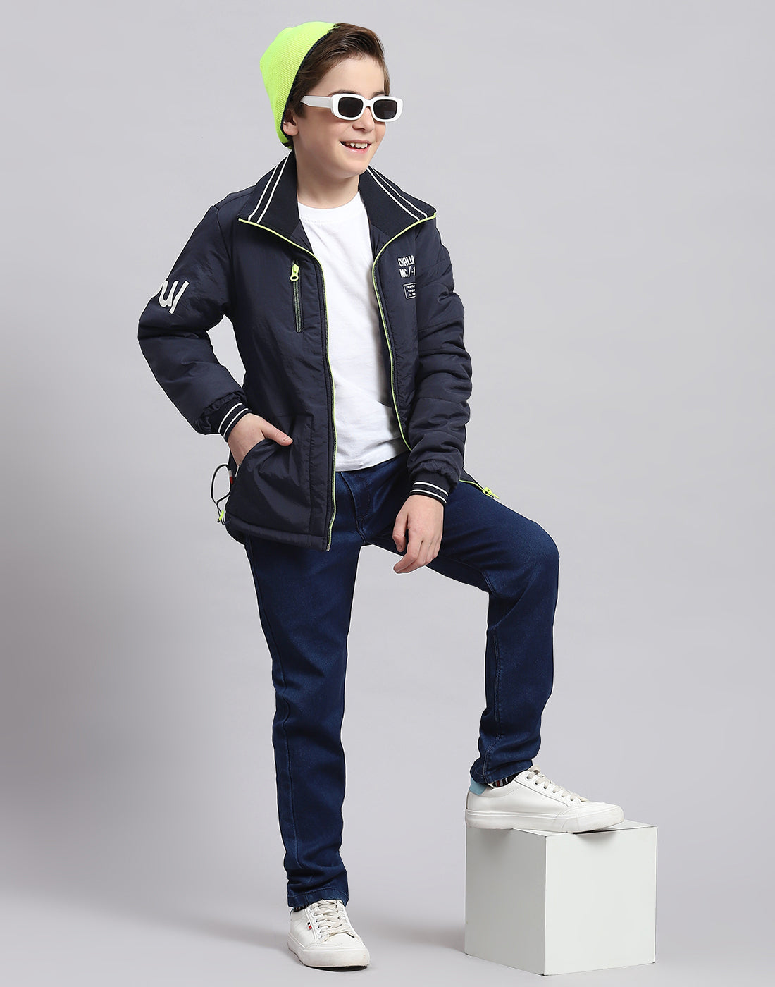 Buy Boys Navy Blue Printed Collar Full Sleeve Boys Jacket Online in ...