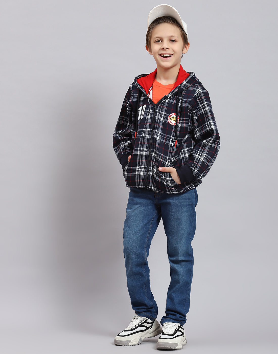 Buy Boys Navy Blue Check Hooded Full Sleeve Sweatshirt Online in India ...