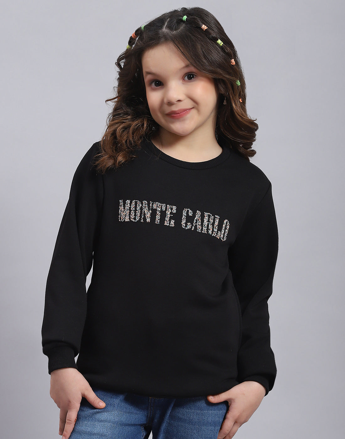 Buy Girls Black Embellished Round Neck Full Sleeve Sweatshirt Online in ...