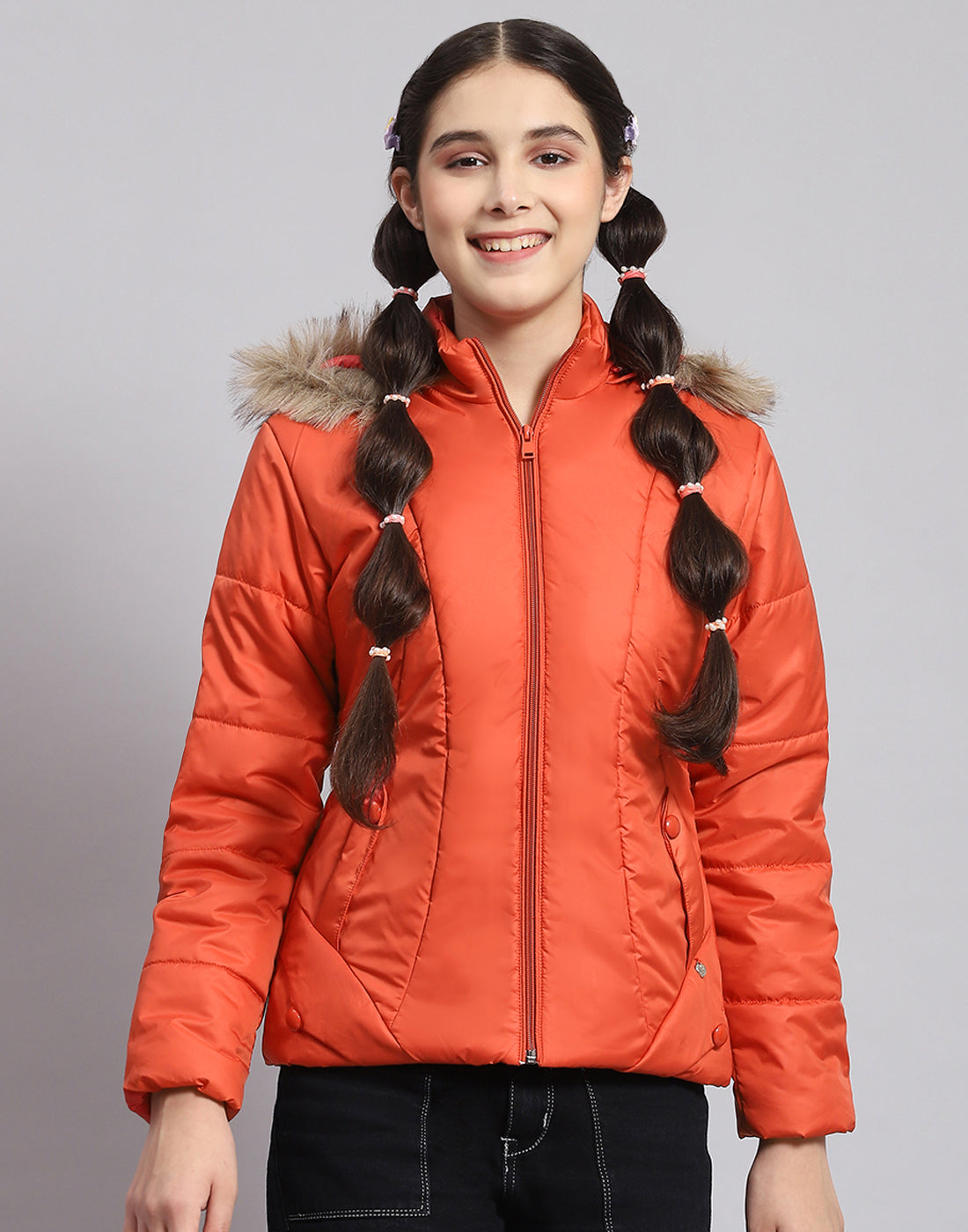 Buy Girls Rust Solid Hooded Full Sleeve Girls Jacket Online in India ...