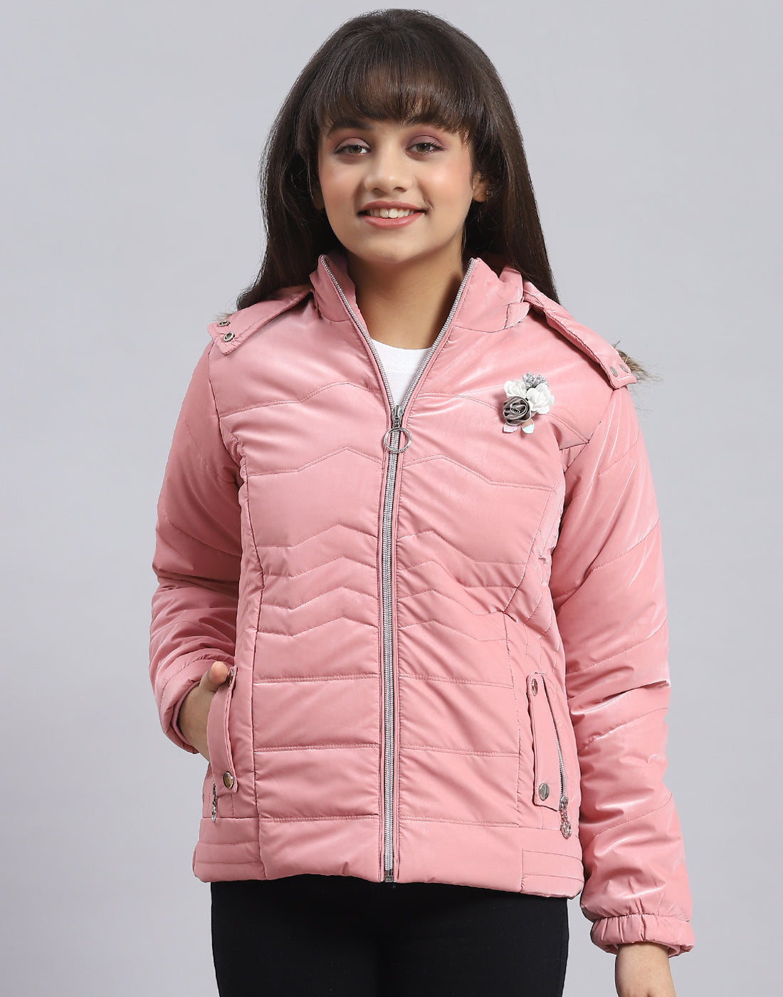 Buy Girls Pink Printed Hooded Full Sleeve Girls Jacket Online in India ...